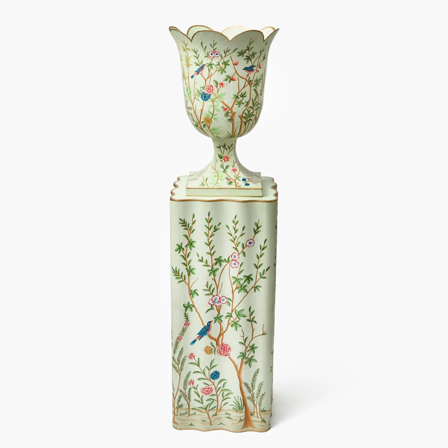 Mrs. Alice Chinoiserie Tole Urn & Pedestal