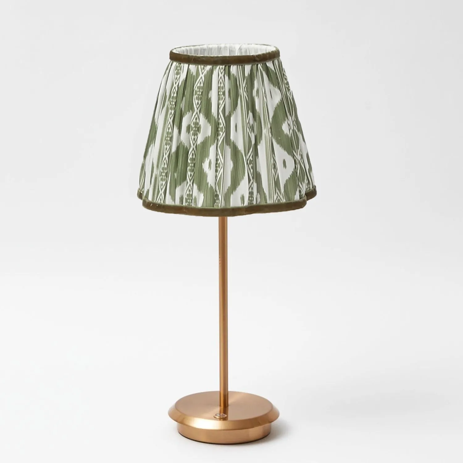 Mrs. Alice Tall Rechargeable Lamp with Olive Ikat Shade (18cm)