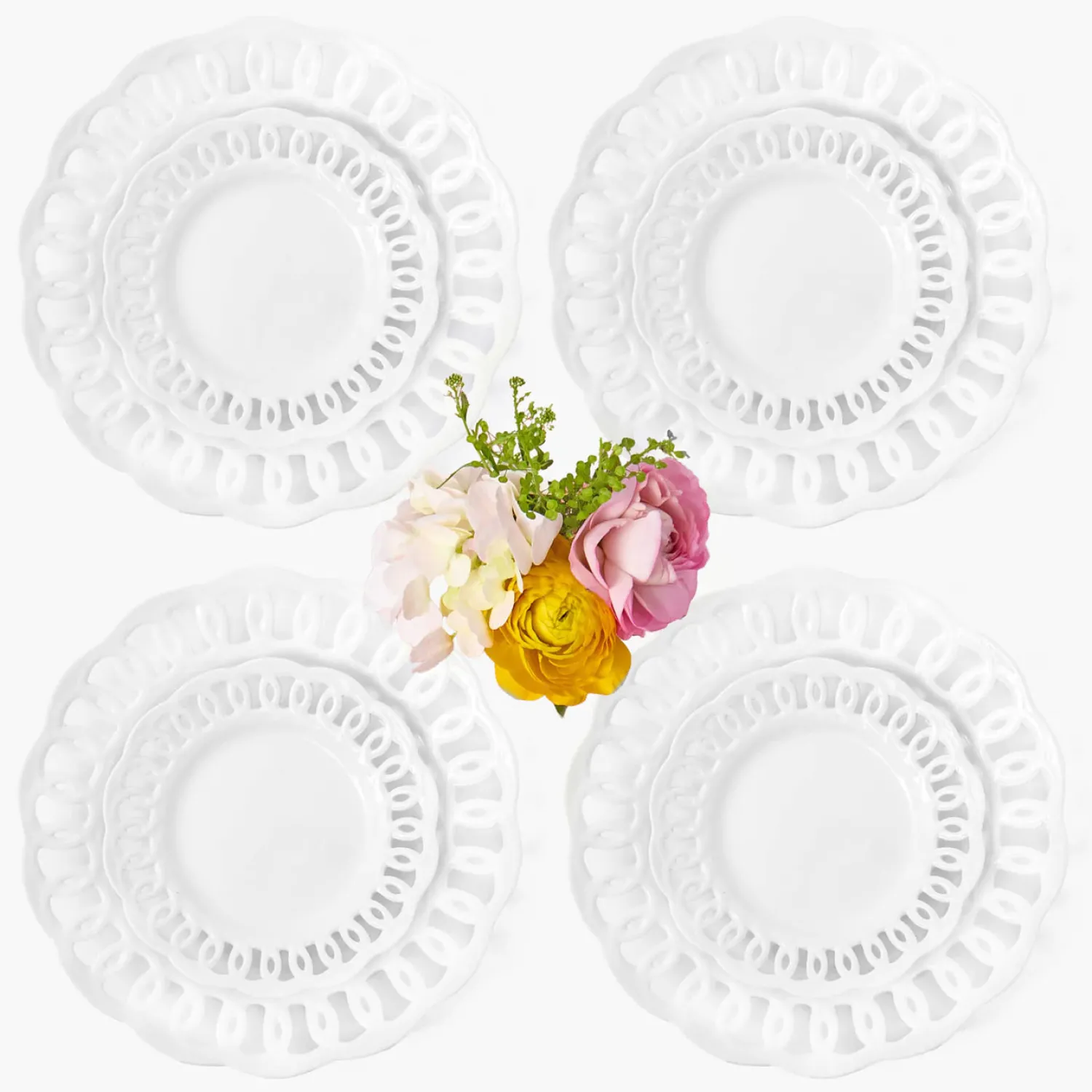 Mrs. Alice White Lace Dinner & Starter Plates (Set of 8)